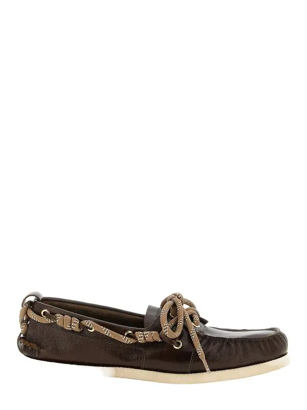 GOLDEN GOOSE Leather Boat Loafers With Contrasting Lace Detail - Brown