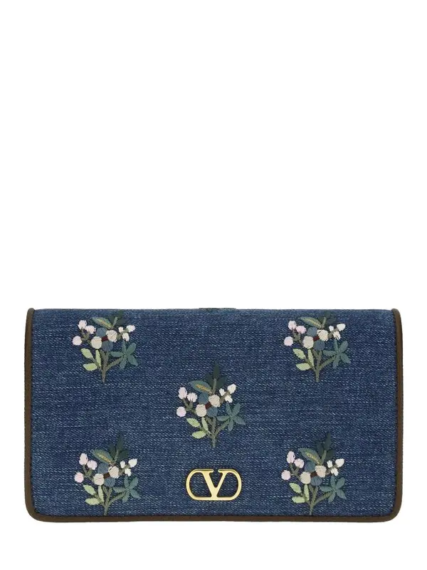 Valentino Garavani Mini Vlogo Signature Shoulder Bag With Floral Embroidery - Blue
