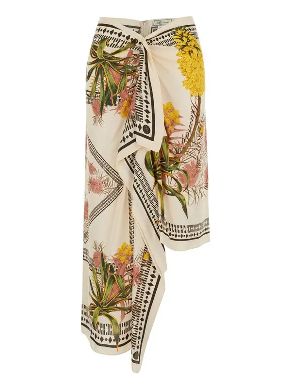 Blumarine Asymmetrical Floral Print Viscose Skirt - Multicolor