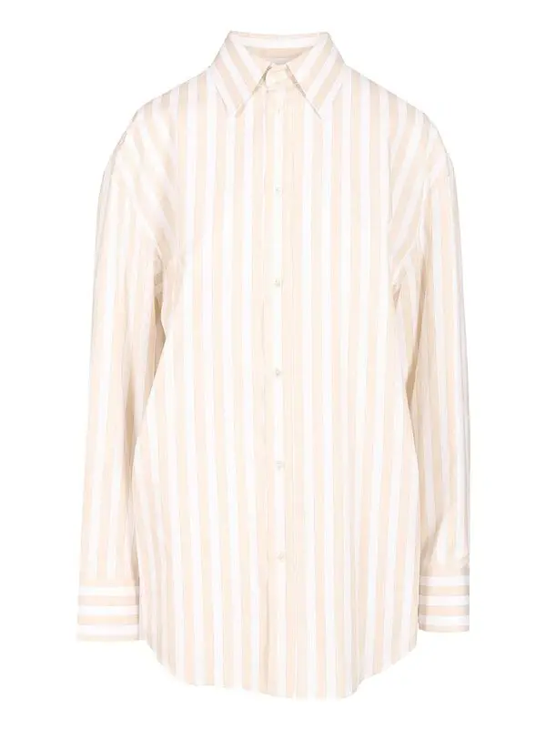 Saint Laurent Cassandre Striped Cotton Shirt - Cream