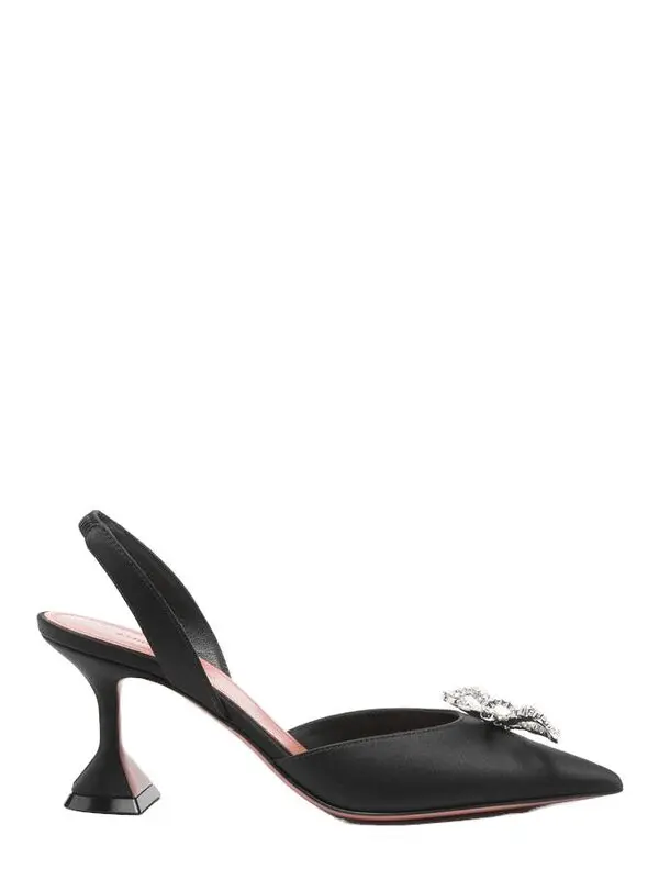 Amina Muaddi Pointed Toe Embellished Bow Slingback Pumps - Black