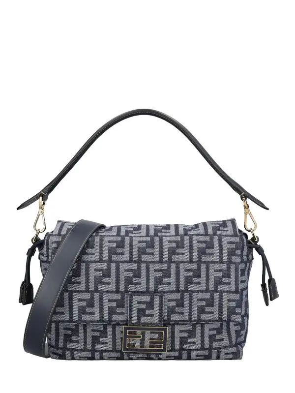 Fendi Mamma Baguette Jacquard Ff Denim Shoulder Bag - Blue
