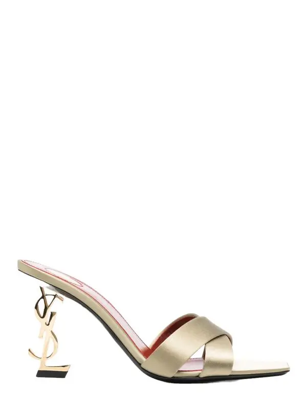Saint Laurent Opyum Satin Sandals With Embellished Logo Heel - Multicolor
