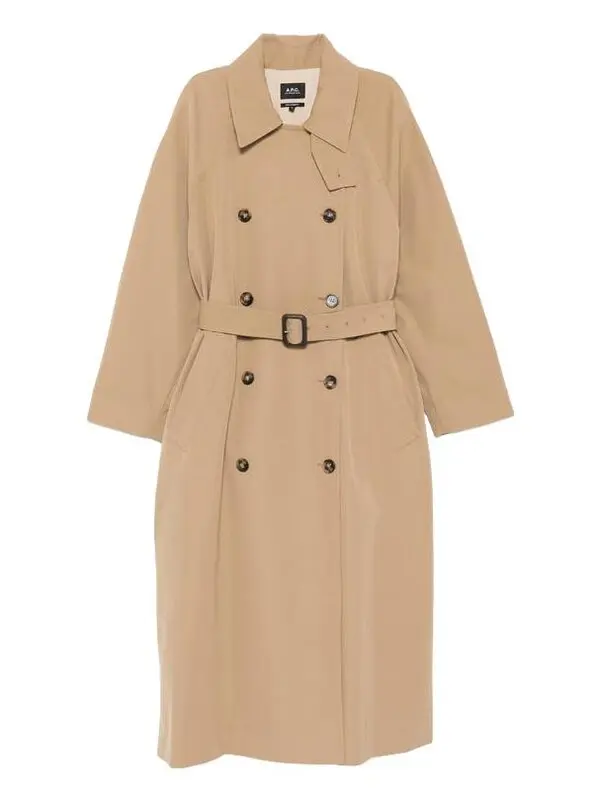 A.p.c. Beige Cotton Blend Double Breasted Trench Coat - Cream