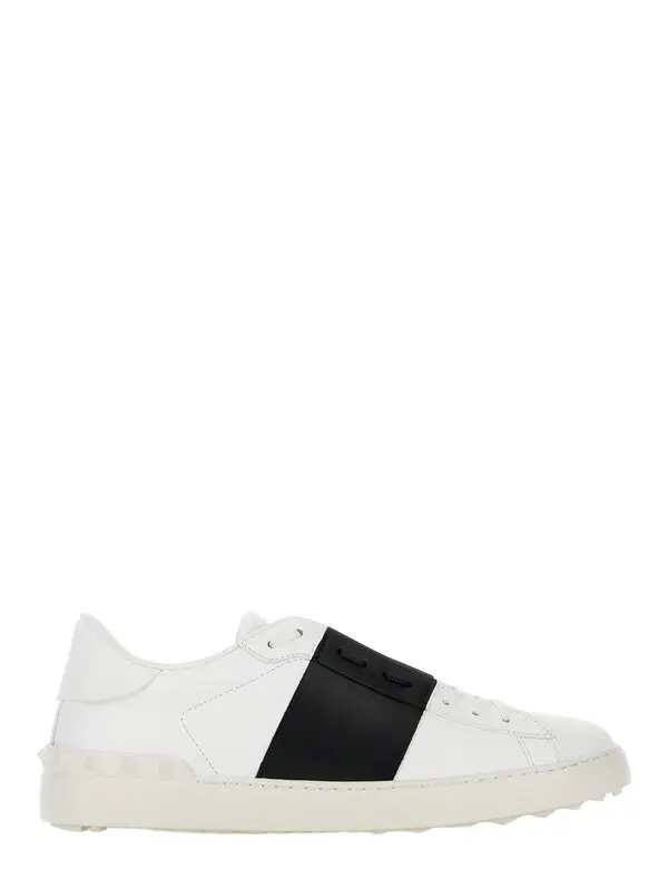 Valentino Garavani White Leather Sneakers With Black Band - Multicolor