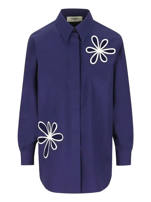 Fendi Popeline Long Sleeve Shirt With Contrasting Detail - Blue