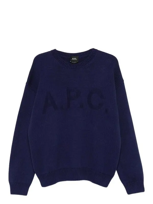 A.p.c. Crew Neck Long Sleeve Cotton Sweater - Blue