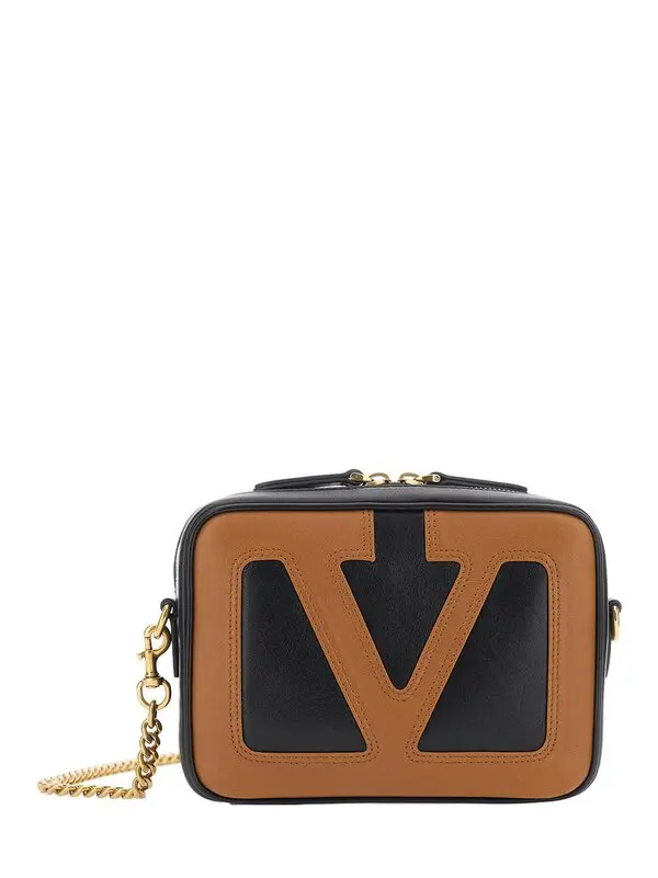 Valentino Garavani Black Leather Shoulder Bag With Maxi Vlogo - Multicolor