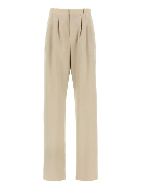 Saint Laurent Pleated Wide Leg Wool Trousers - Cream