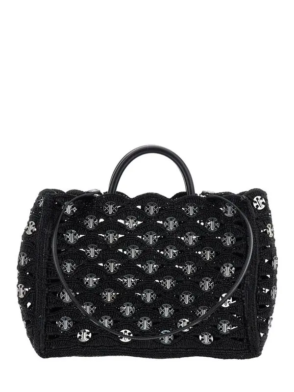 Rabanne Black Raphia Handbag With Disc Details - Multicolor