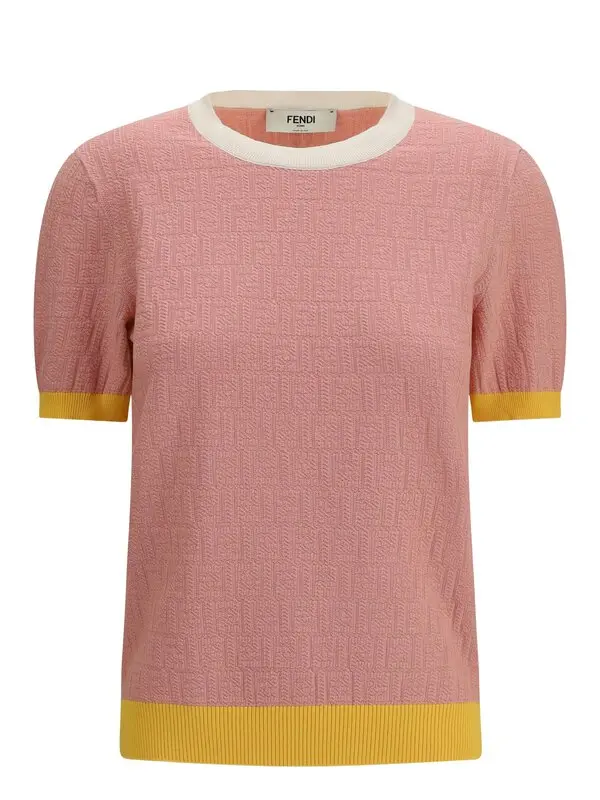 Fendi Cotton And Silk Crewneck Sweater With Ff Motif - Pink