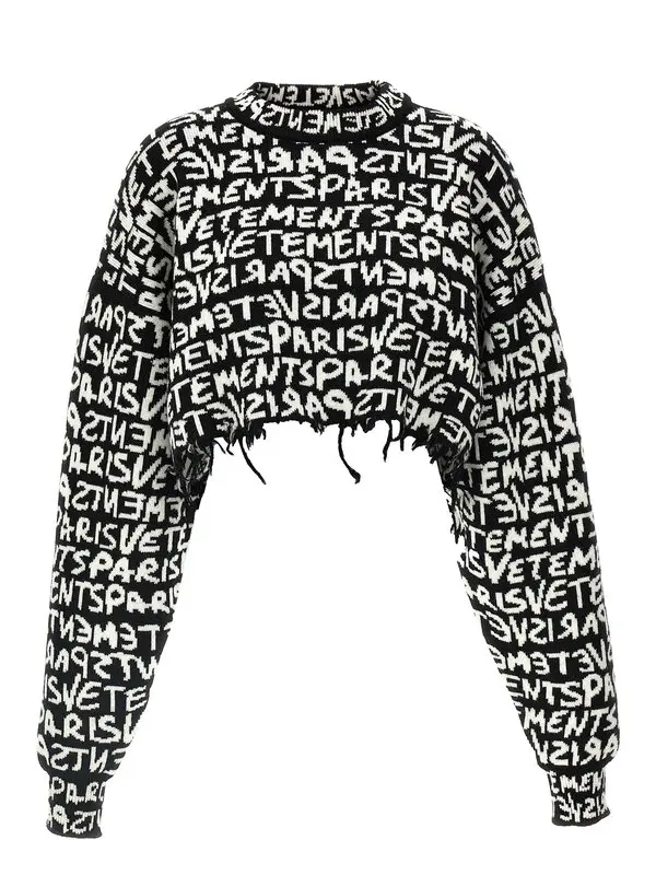 Vetements Paris Monogram Cropped Wool Knit Sweater - Multicolor