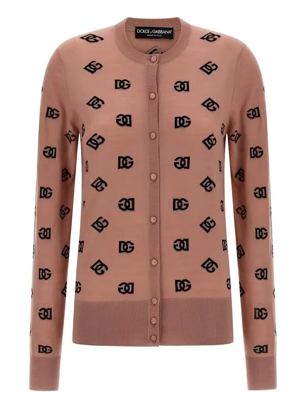 Dolce & Gabbana Dg Monogram Jacquard Wool & Silk Blend Cardigan - Pink
