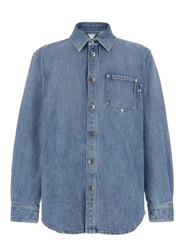Bottega Veneta Light Blue Oversized Shirt With Patch Pocket In Cotton Denim - Multicolor