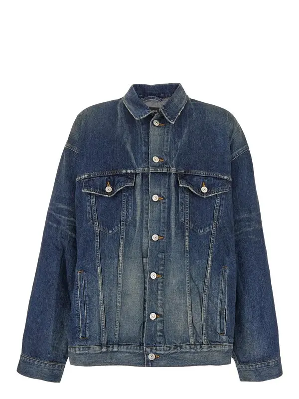Balenciaga Denim Jacket With Maxi Logo Print - Multicolor