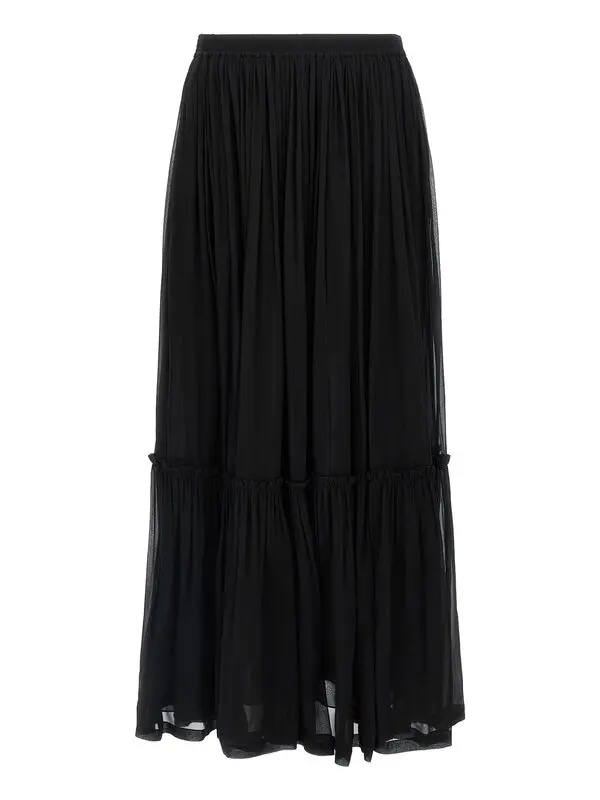 Saint Laurent Long Pleated Silk Skirt - Black
