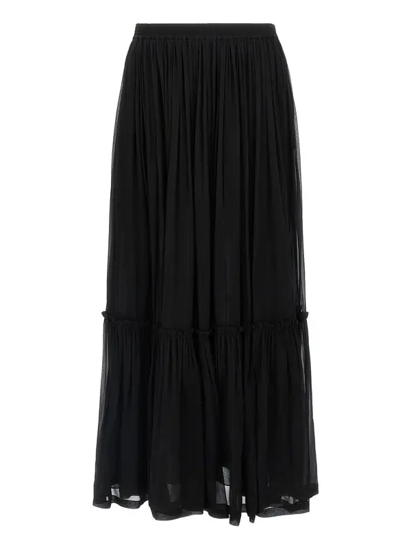 Saint Laurent Long Pleated Silk Skirt - Black