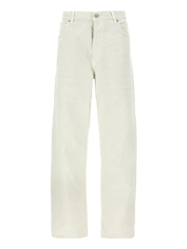 Balenciaga Wide Leg Vintage Wrinkled Cotton Denim Jeans - White