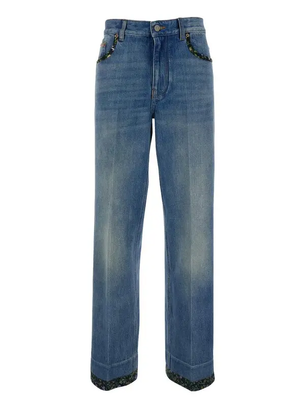 Valentino Garavani Straight Leg Jeans With Floral Embellishments - Multicolor