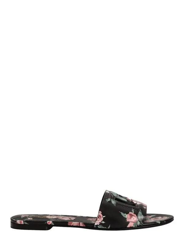 Dolce & Gabbana Dg Logo Floral Print Leather Flat Sandals - Multicolor