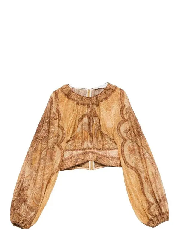 Zimmermann Paisley Print Balloon Sleeve Cropped Top - Multicolor