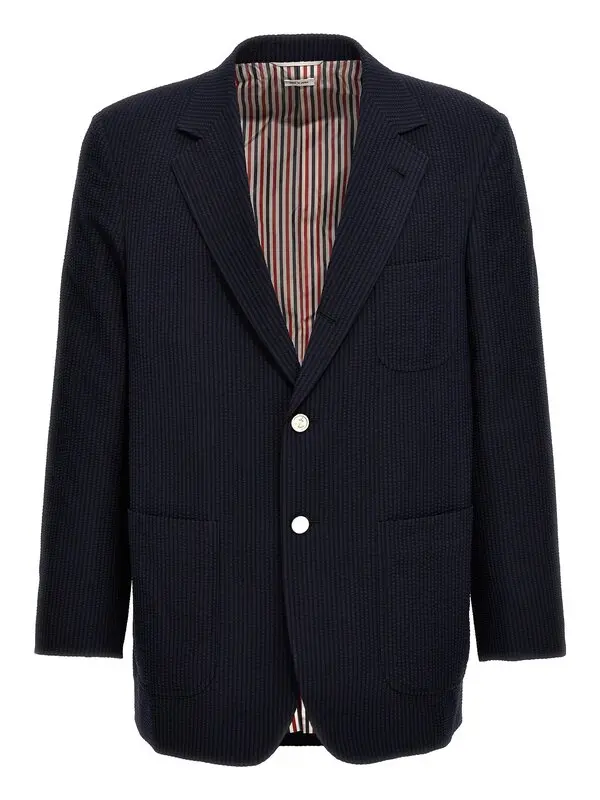 Thom Browne Single-breasted Seersucker Blazer - Blue