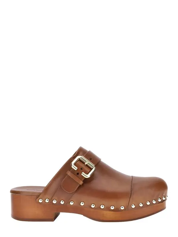 Chloé Jeannette" Leather Mules With Paddington Buckle - Brown
