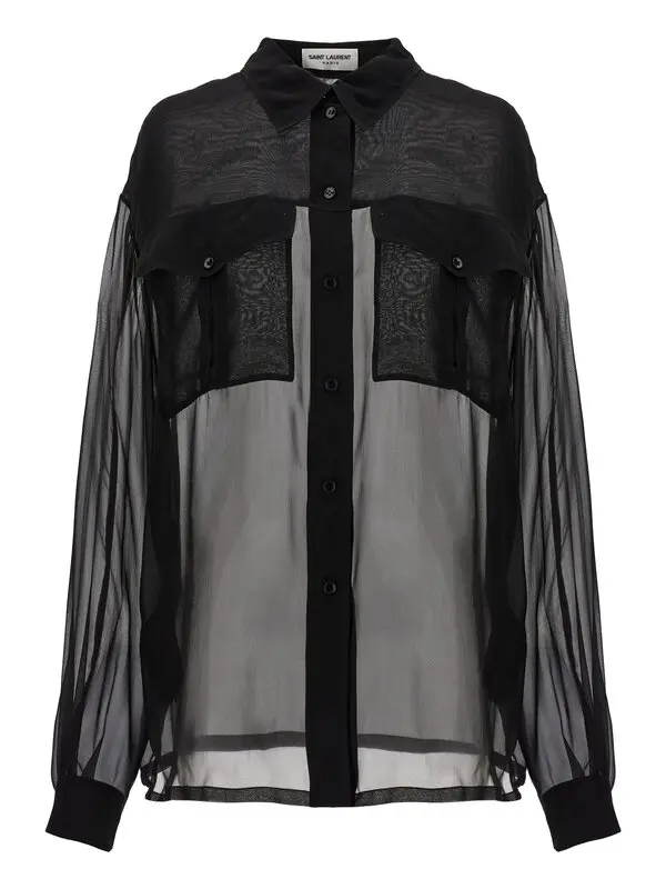 Saint Laurent Silk Muslin Shirt - Black