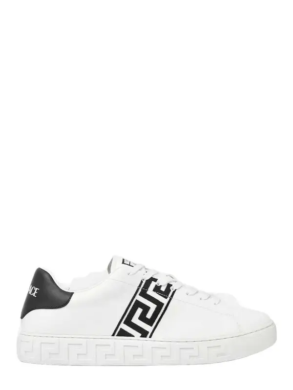 Versace Greca Embroidered Lace-up Sneakers - White