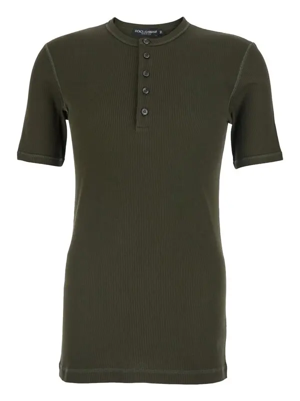 Dolce & Gabbana Serafino' Crew Neck T-shirt With Ribbed Knit In Cotton For - Multicolor