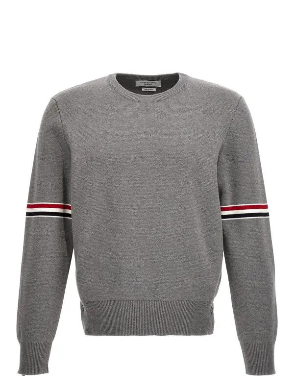 Thom Browne Classic Cotton Sweater With Rwb Detail - Gray