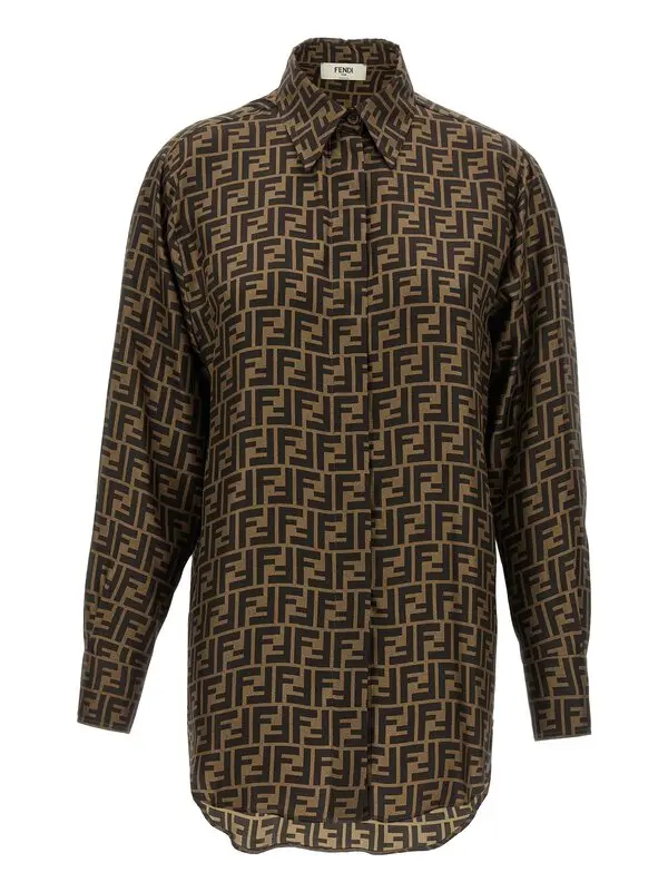 Fendi Ff Monogram Silk Twill Shirt - Brown