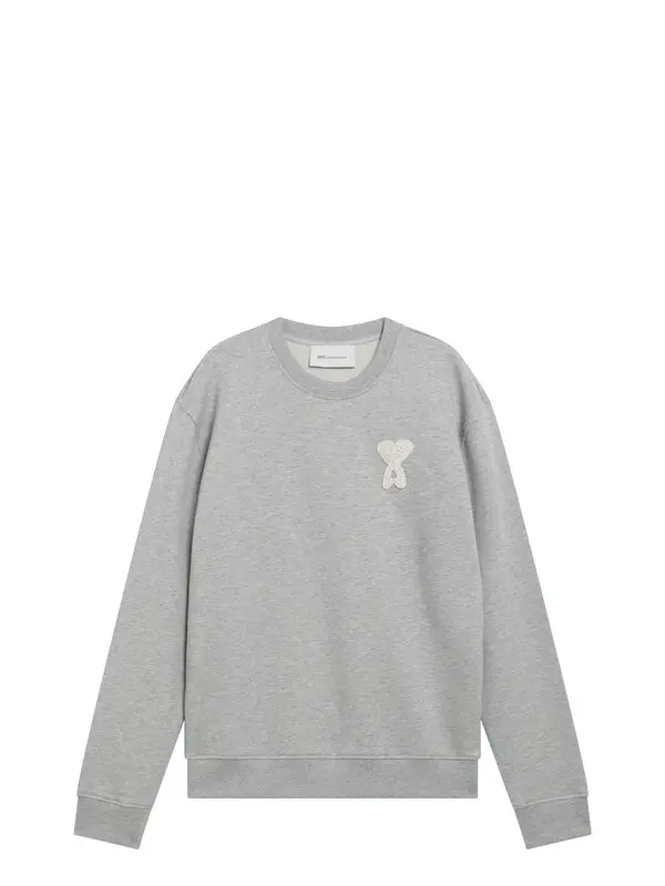 AMI Paris Crewneck Sweatshirt With Embroidered Logo - Gray