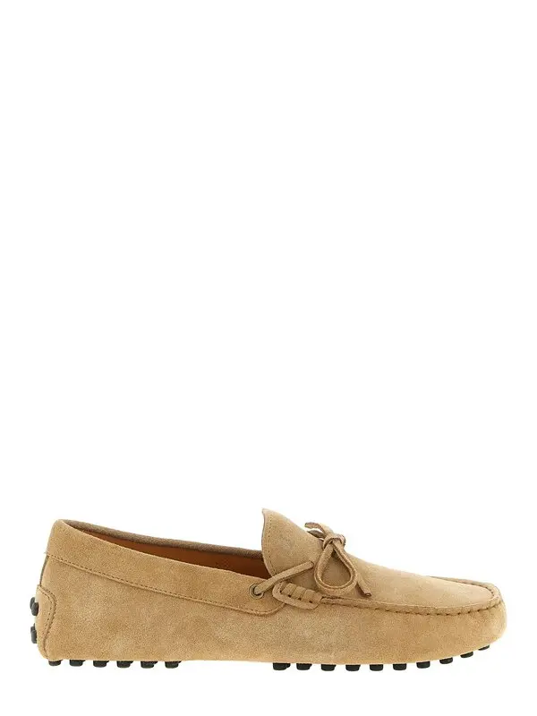TOD'S Gommino Suede Loafers With Embossed Logo - Cream