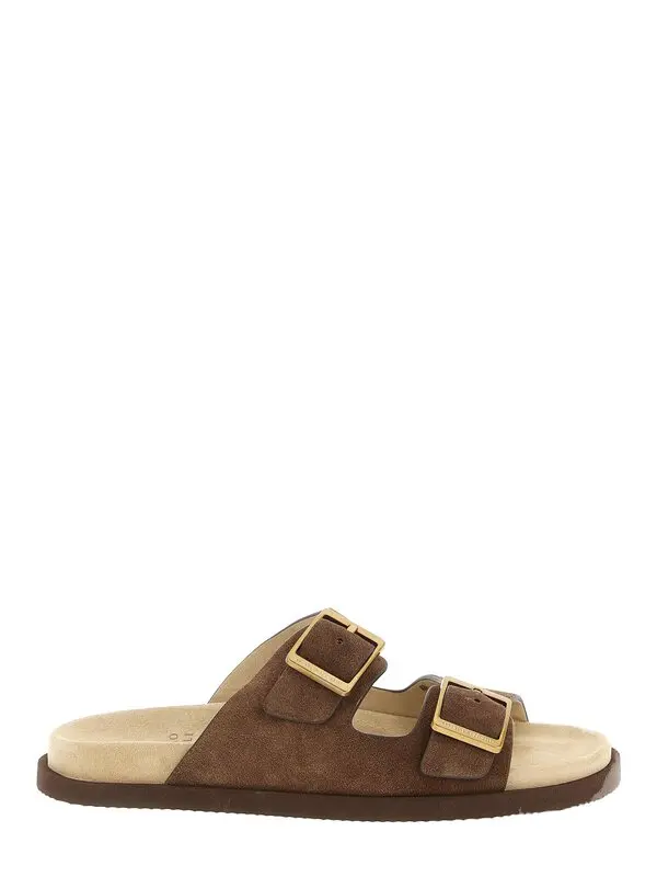 Brunello Cucinelli Suede Urban Slides With Adjustable Straps - Brown