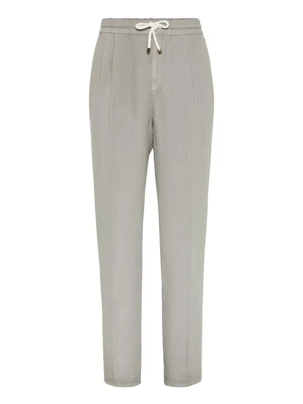 Brunello Cucinelli Linen And Cotton Blend Trousers - Multicolor