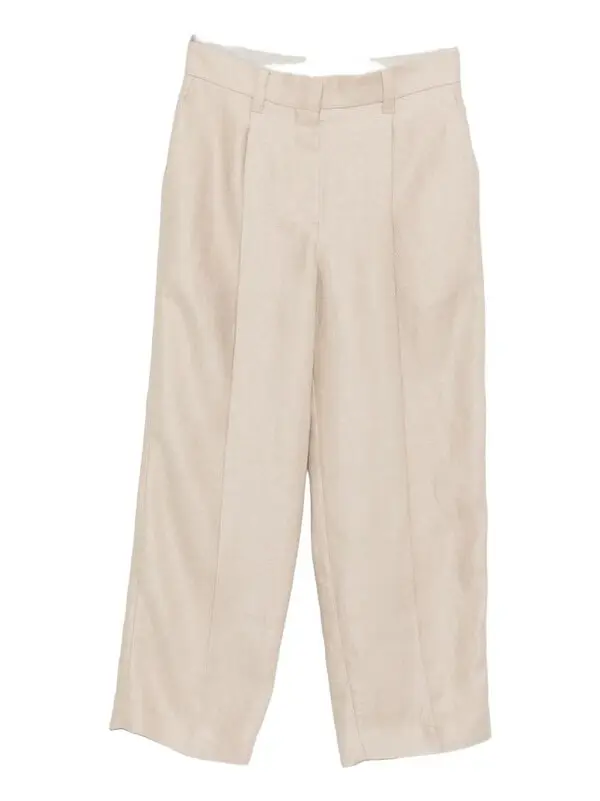 Brunello Cucinelli Light Beige Linen Cropped Trousers - Multicolor