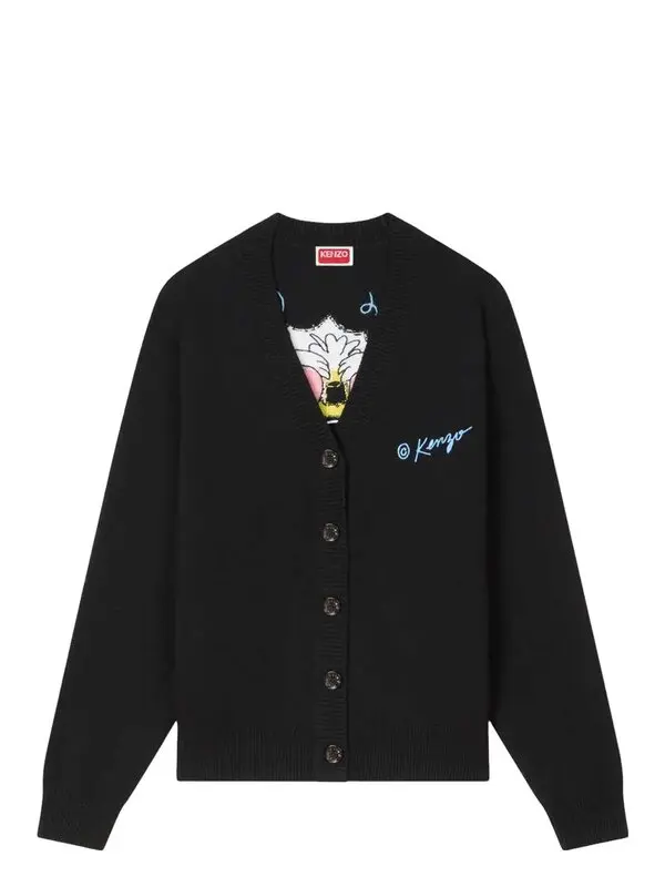 Kenzo Wild Tiger Embroidered Wool & Cotton Cardigan - Black