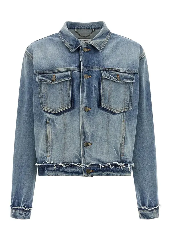 MAISON MARGIELA Denim Jacket With Contrast Stitching And Frayed Hems - Blue