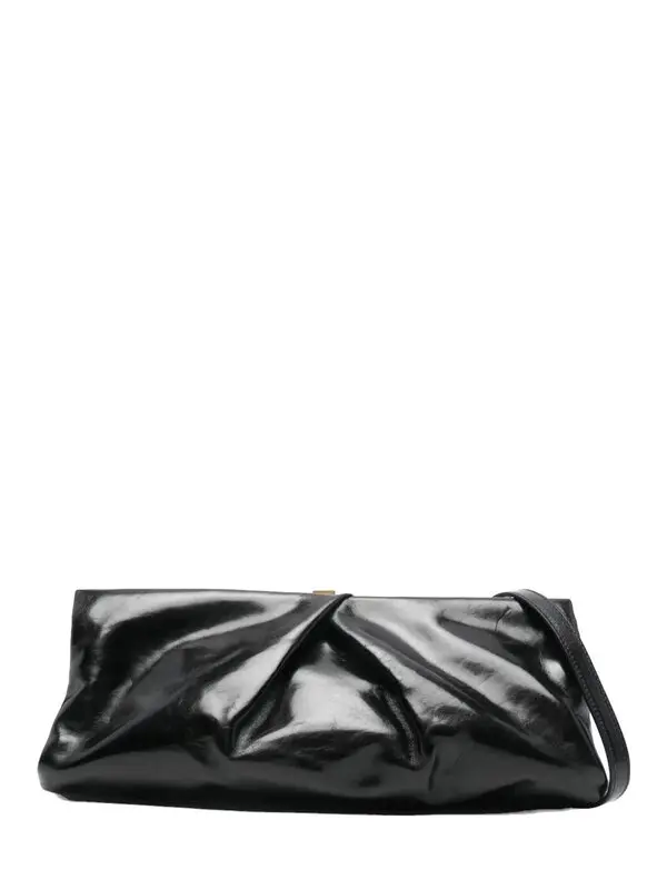 Dries Van Noten Leather Clutch With Top Handle And Shoulder Strap - Black
