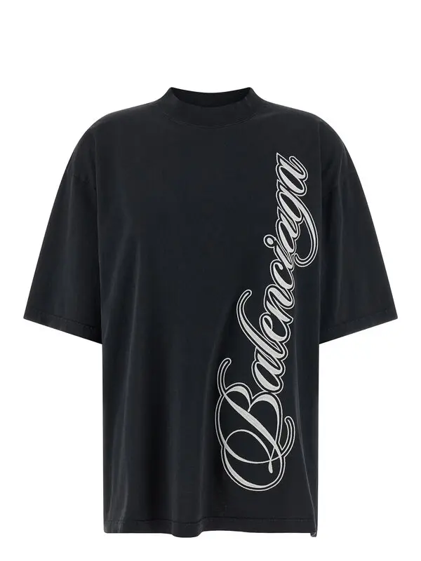 Balenciaga Cursive Embroidery T-shirt - Black