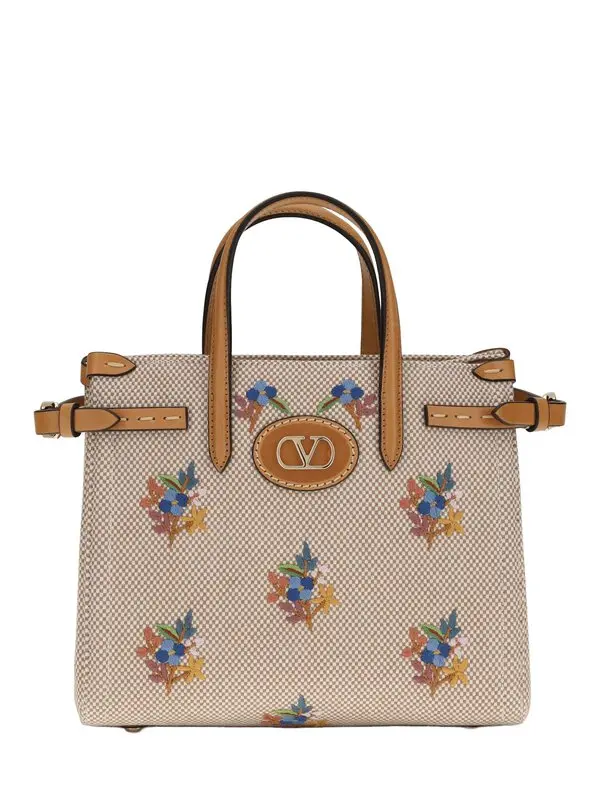 Valentino Garavani Antibes Small Embroidered Canvas Handbag - Cream
