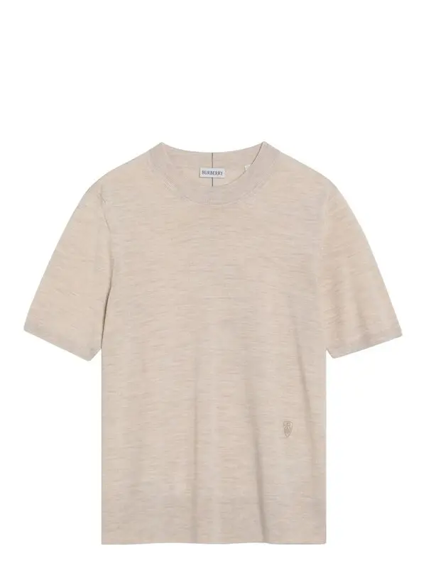 Burberry Beige Wool Crew Neck Sweater With Embroidered Logo - Brown
