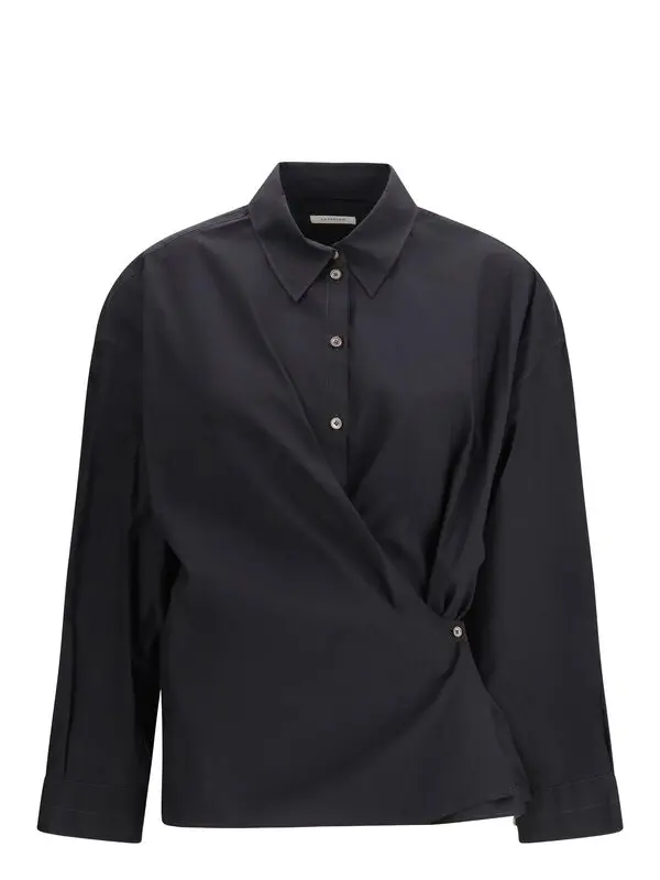 LEMAIRE Cotton Blend Shirt With Twisted Button Closure - Black