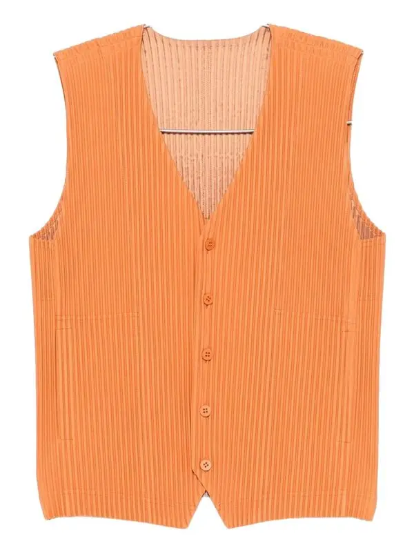 Issey Miyake Pleated V-neck Vest - Brown