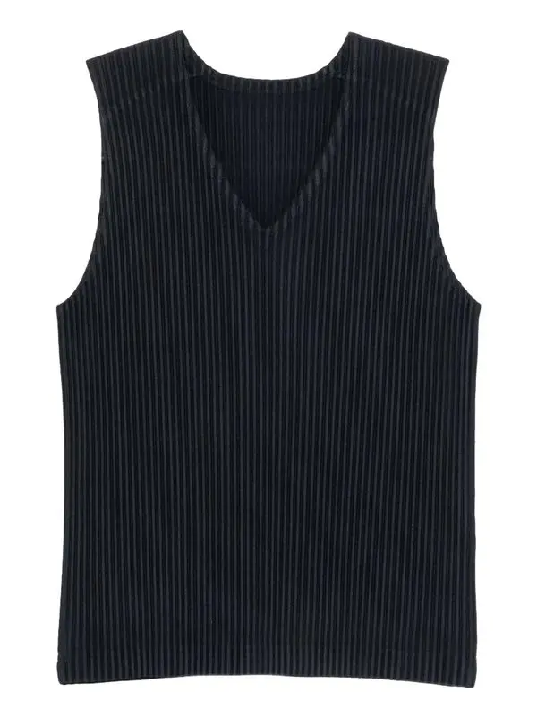 Issey Miyake Pleated V-necked Top - Blue