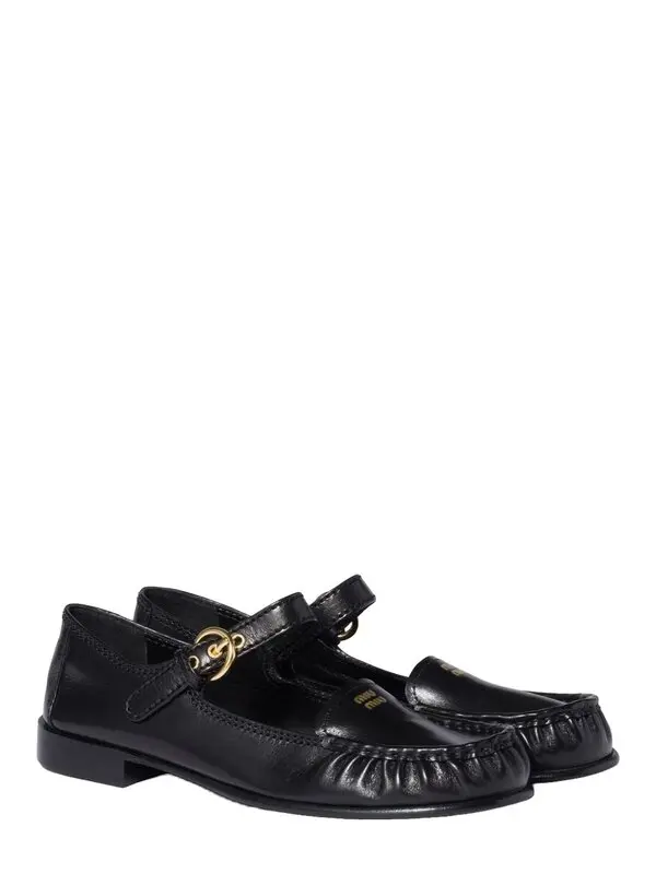 Miu Miu Calf Leather Loafers With Buckle Detail - Black