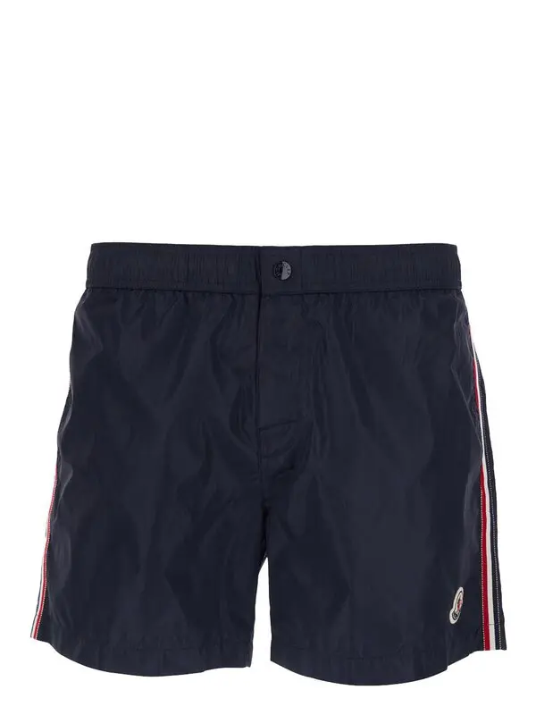 Moncler Tech Fabric Swim Shorts With Logo Patch - Multicolor