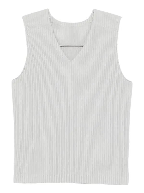 Issey Miyake Homme Plissé Sleeveless V-neck Top - Grey