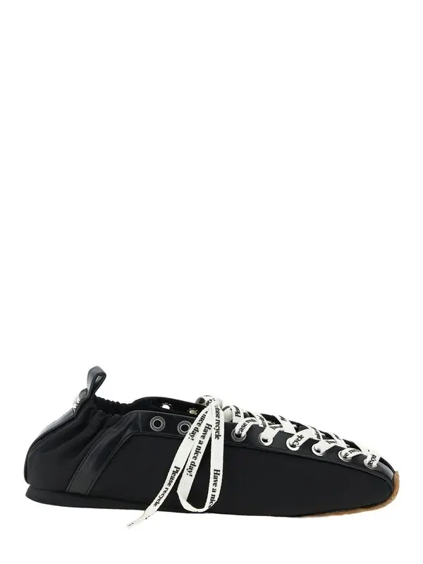 GANNI Sporty Ballet Flats With Leather-effect Details And Lace-up Closure - Black